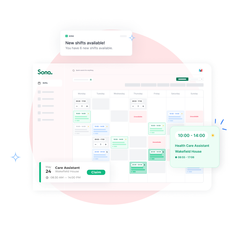Maintain safe staffing levels with Sona's e-scheduling system